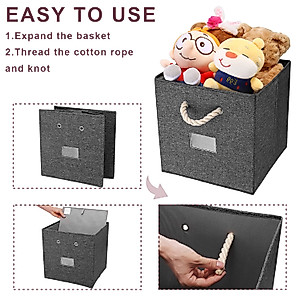 SYYOFUE Fabric Cube Storage Bins Dark-Grey Storage Boxes Set 13x13x13 inch Baskets with Handle for home&office organization