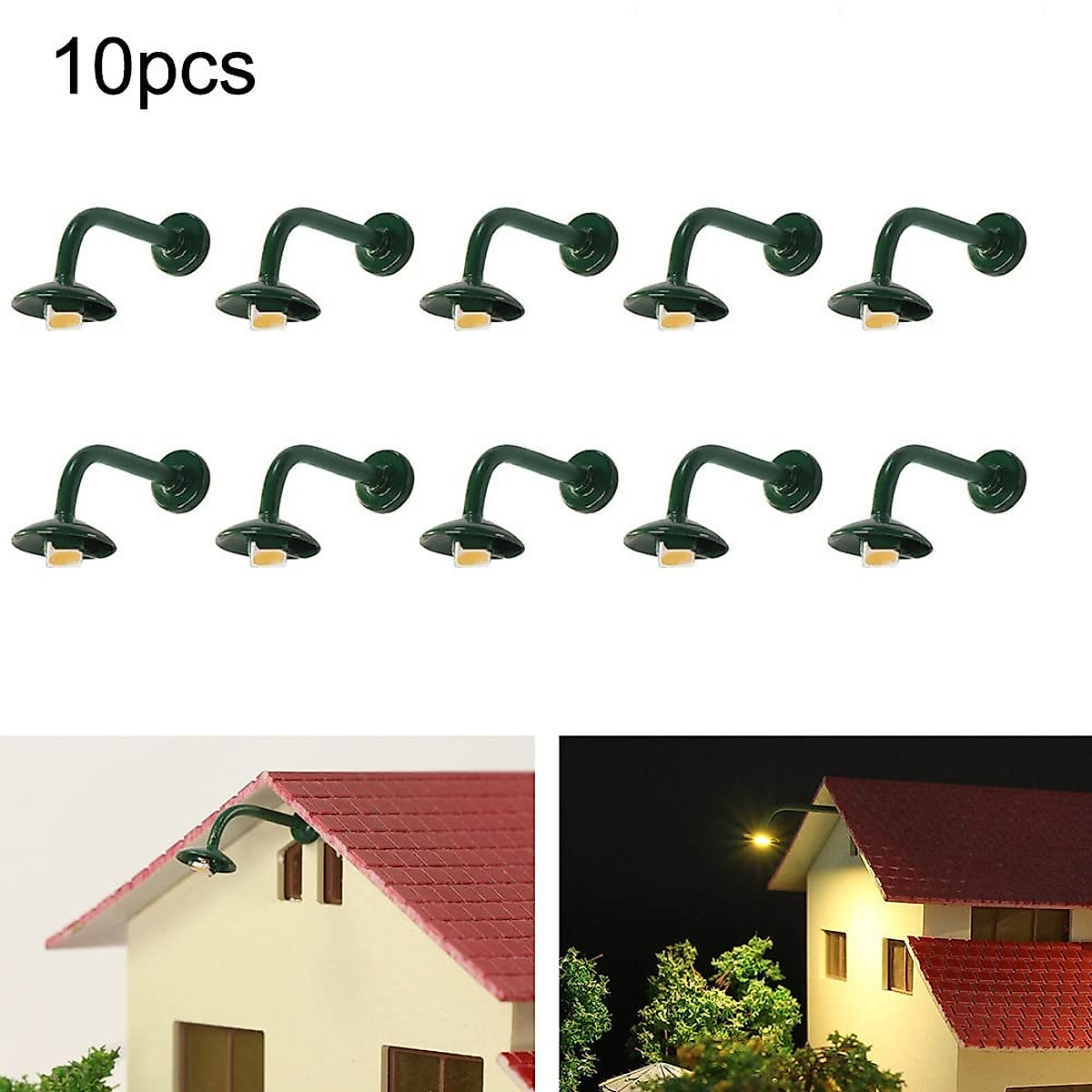 10pcs Model Railway 1:87 Hanging Lamp Outdoor Wall Goose Neck Light HO Scale LED