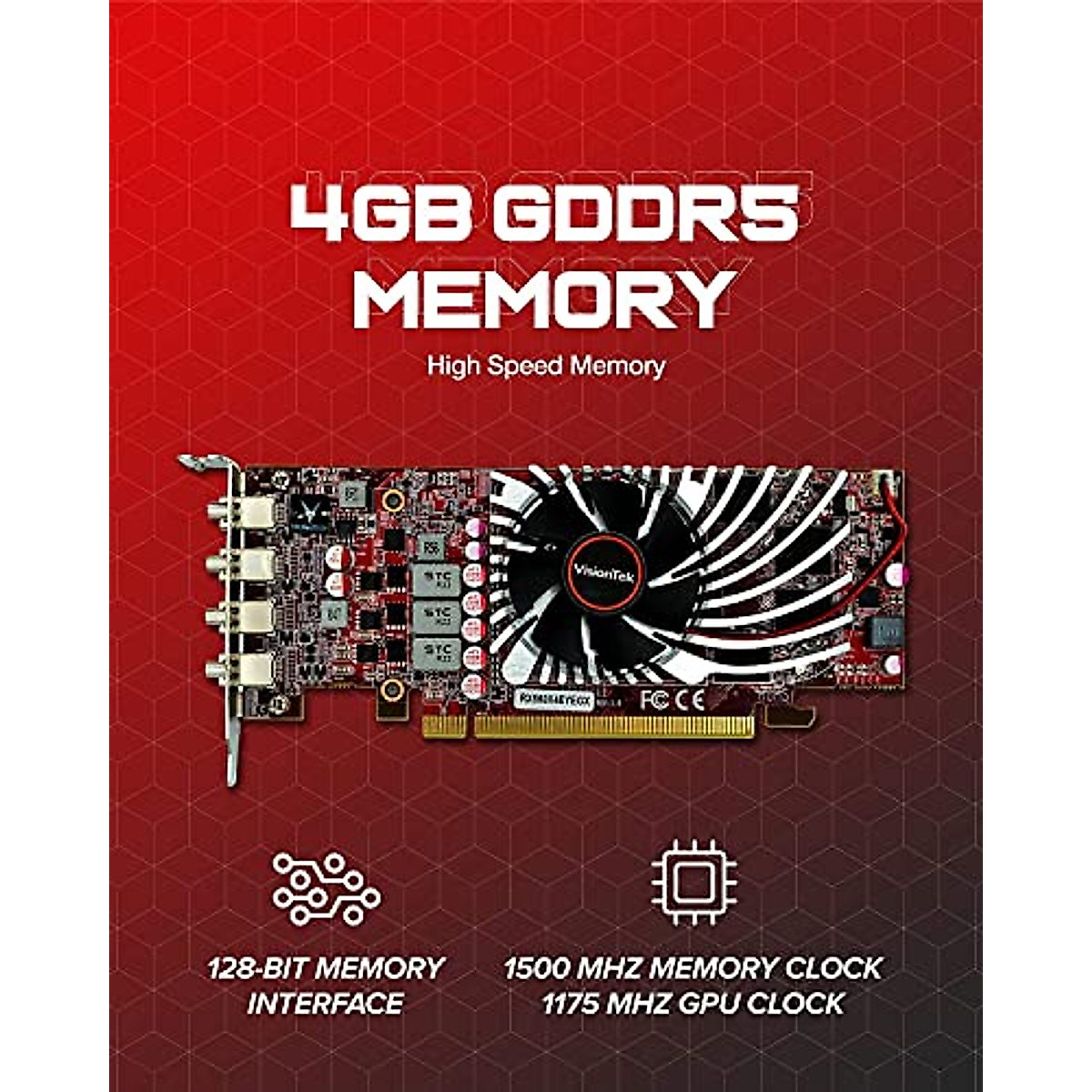 VisionTek Radeon RX 550 4GB GDDR5 4M 4K Graphics Card, 4 Mini DisplayPort, 7.1 Surround Sound, PCI Express, Low-Profile GPU, ATX & SFF (901507)