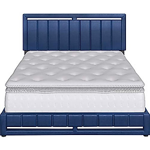 Boyd Sleep Beaumont Upholstered Platform Bed with Headboard, Mattress Foundation with Strong 14 Wood Slat Supports, No Box Spring Required, Black Faux Leather, Size Queen