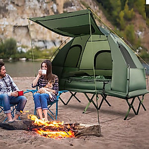 Tangkula 5-in-1 Tent Cot, 2 Person Camping Tent Combo with Awning, Air Mattress, Sleeping Bag, Air Pillow, Camping Cot, Elevated Single Cot Tent with Carrying Bag for Outdoor Hiking, Picnic, Travel