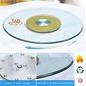 Round Lazy Susan Turntable 24/28/31/35/39/43/47 inch, Tempered Glass Rotating Tray, for Kitchen, Restaurant, Dining Table, Easy to Share All Food,Gold-60cm/23.6in