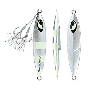 OCEAN CAT 1 PC Slow Fall Pitch Lead Metal Flat Fishing Jigs Lures Sinking Vertical Jigging Bait with Butterfly Hook for Saltwater Fishing (Silver, 100g)