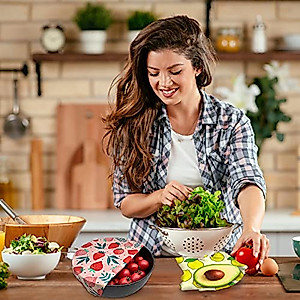 PICcircuit Beeswax Wrap - 3 Pack Eco-Friendly Beeswax Wraps For Food, Organic, Sustainable, Biodegradable, Zero Waste, Reusable Beeswax Food Wrap, 1L Strawberry, 1M Orange, 1S Lemon Patterns