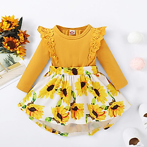 Baby Girl Dresses Newborn Girl Clothes Cotton Long Sleeve Dress Floral Romper Skirt Winter Baby Girl Outifts 3-6 Months Yellow