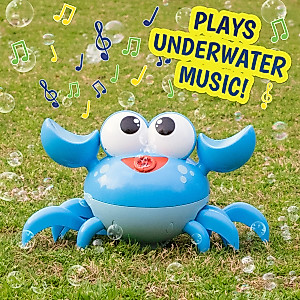 Maxx Bubbles Dancing Crab Bubble Machine - Moving Bubble Blower for Kids | Lights Up and Plays Music | 4oz Bottle of Bubble Solution - Sunny Days Entertainment,Blue