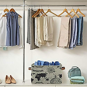 Storage Basket Cube Nautical Compass World Map Large Collapsible Toys Storage Box Bin Laundry Organizer for Closet Shelf Nursery Kids Bedroom,15x11x9.5 in,2 Pack