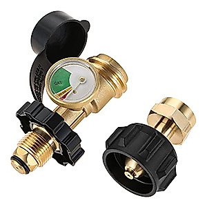 HZ-MONSTAR POL Propane Tank Adapter with Gauge Converts POL LP Tank Service Valve to QCC1/ Type1, Propane Refill Adapter Fits QCC1/ Type1 Propane Tank/ 1 lb Cylinder for RV Camper BBQ Gas Grill Heater