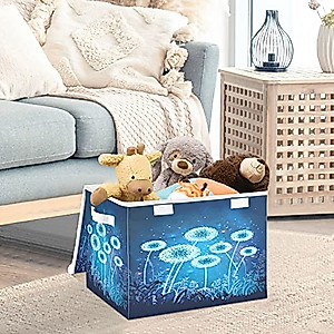 Kigai Magic Blue Dandelion Storage Basket with Lid Collapsible Storage Bin Fabric Box Closet Organizer for Home Bedroom Office 1 Pack