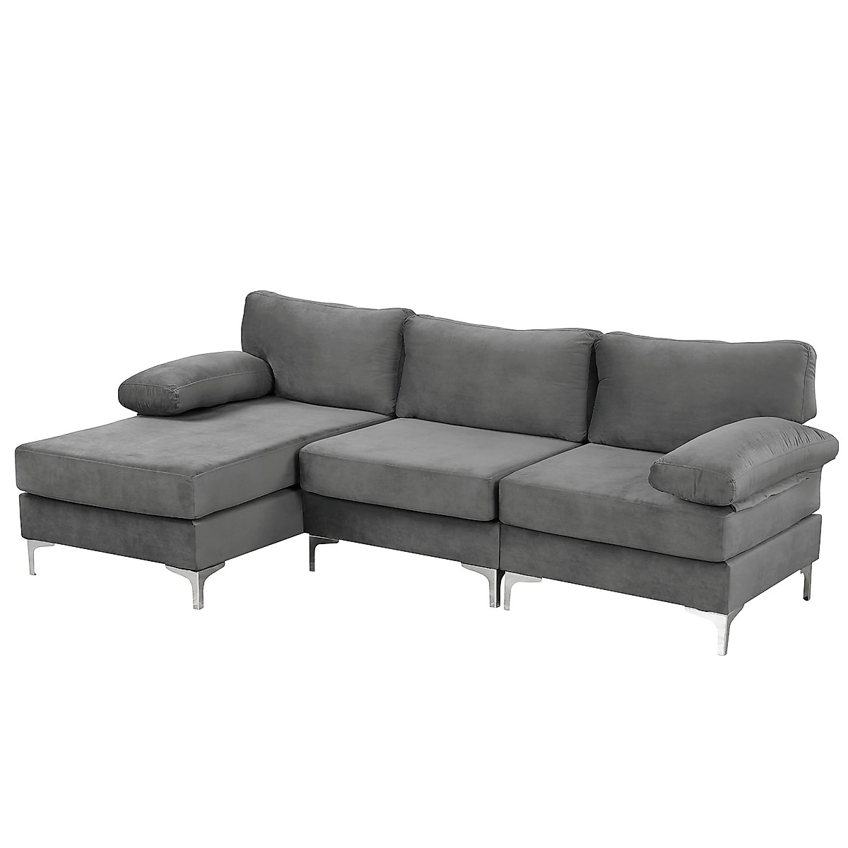 Casa Andrea Milano Modern Velvet Fabric Sectional Sofa, L-Shape Couch with Extra Wide Chaise Lounge