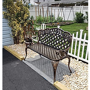 CIYOUNG Outdoor Aluminum Bench, Rust-Resistant Metal Loveseat, Seating Furniture for Garden Patio Porch Park Deck Lawn w/Floral Grid Design - Bronze