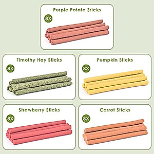 ERKOON 40Pcs Timothy Hay Sticks, Chinchilla Treats, Chew Toys for Teeth for Bunnies Guinea Pigs Gerbil