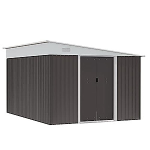 Outsunny 11' x 9' Steel Garden Storage Shed Outdoor Metal Lean to Tool House with Double Sliding Lockable Doors & 2 Air Vents, Grey