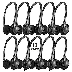 CN-Outlet 10 Packs School Headphones Bulk for Classroom Students Kids Children Toddler Boys Girls Teens and Adult (10 Black)