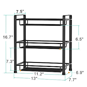 Bathroom Countertop Organizer, Packism 3 Tier Premium Detachable Kitchen Spice Rack for Counter top, Wire Basket Storage Counter Shelf Organizer, Black