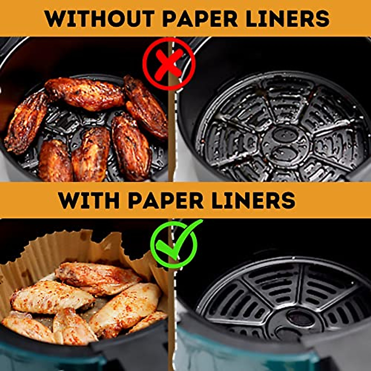 Raytrade 100 Pcs Air Fryer Liners with Wooden Tong, 7.9 Inch Disposable Air Fryer Paper Liners Silicon Coated Oil & Water-Proof Air Fryer Paper Liners, BPA Free Airfryer Liners for Safe & Healthy Food