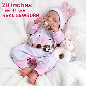 BABESIDE Lifelike Reborn Baby Dolls - 20-Inch Sweet Smile Real Life Realistic-Newborn Full Body Vinyl Sleeping Baby Girl with Toy Accessories Gift Set for Kids Age 3+