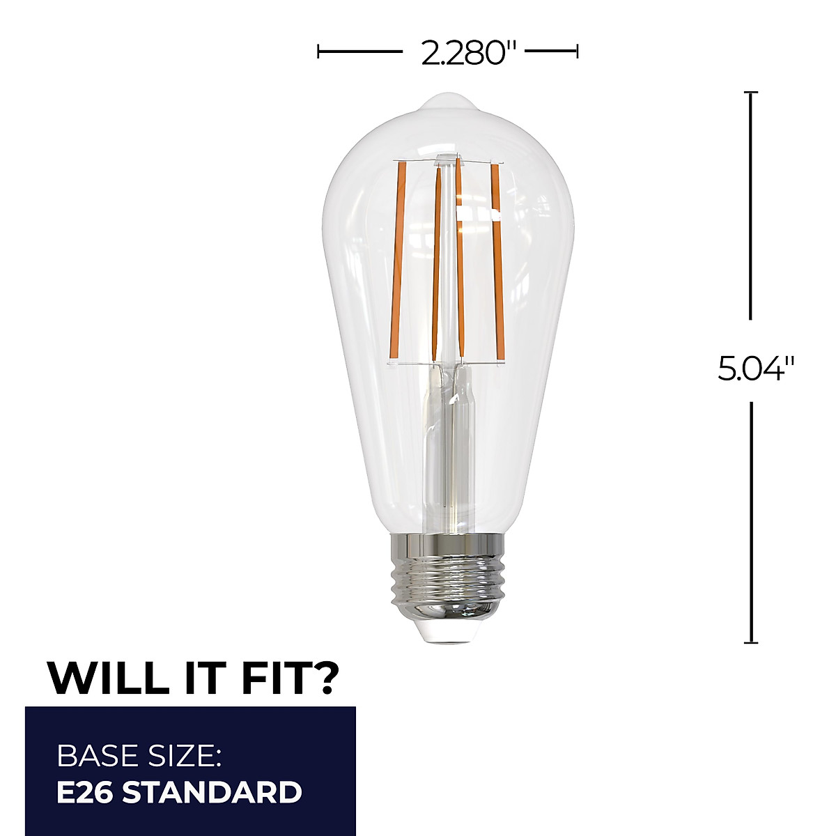 Bulbrite 8.5 Watt Dimmable Clear Filament ST18 / ST19 Medium (E26) LED Bulb - 850 Lumens, 3000K, and 90 CRI