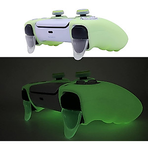 HLRAO Green Anti-Slip Glow in The Dark Protective Silicone Cover Skin Grips Compatible with PS5 Controller,8 PCS Thumb Grips Caps and 2 Grips Caps Glow in The Dark.