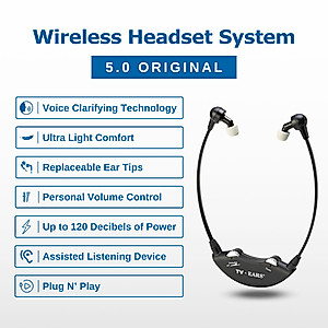 TV · EARS Analog Wireless Headset System - Wireless Headset for TV, Ideal for Seniors & those with Hearing Difficulties, Plug N' Play RF Transmitter Headset with TV Earbuds, Compatible with Most TVs