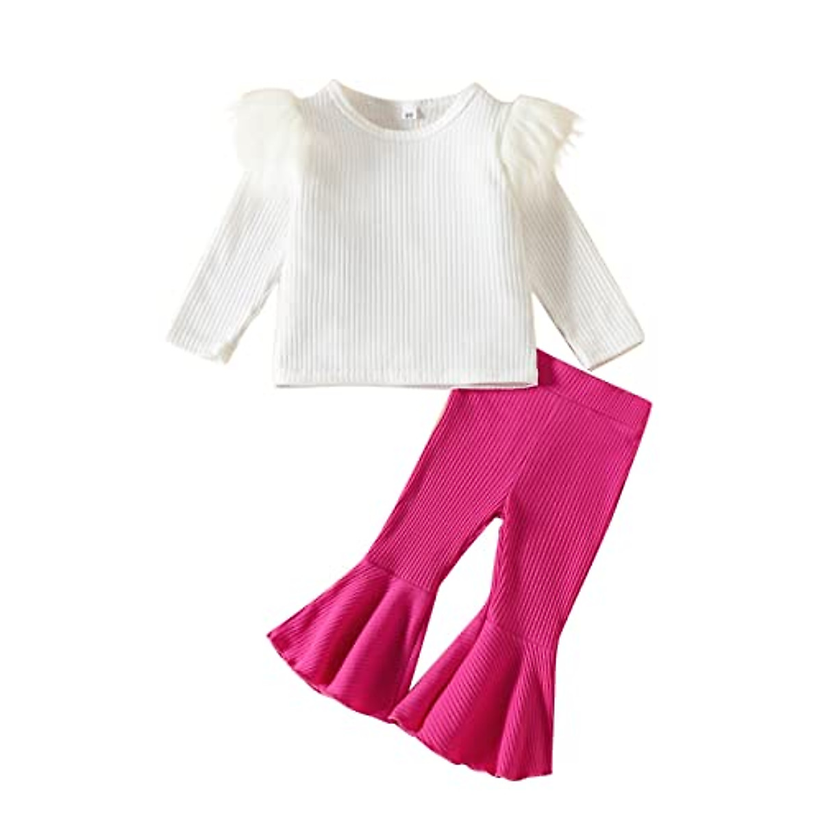 Toddler Girls Long Sleeve Solid Ribbed T Shirt Tops Bell Bottoms Flare Pants Outfits Active Wear Girls (Hot Pink, 18-24 Months)