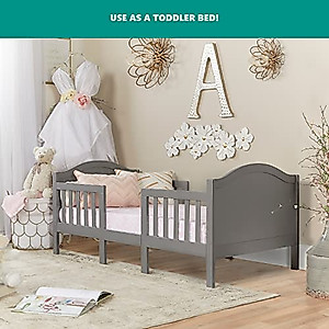 Dream On Me Portland 3 In 1 Convertible Toddler Bed in Steel Grey, Greenguard Gold Certified, JPMA Certified, Low To Floor Design, Non-Toxic Finish, Pinewood