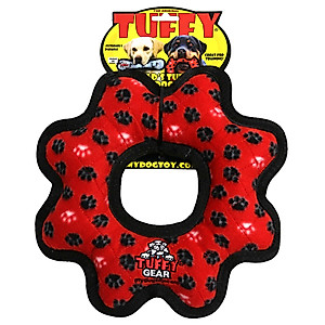 TUFFY- World's Tuffest Soft Dog Toy- Ultimate Gear Ring - Red Paw-Squeakers - Multiple Layers. Made Durable, Strong & Tough.Interactive Play (Tug,Toss & Fetch).Machine Washable & Floats.