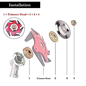Universal 6 Teeth Trimmer Head, Blade Adapter Kit, 6 Steel Razors Trimmer Head, Thrust Plate Guard Washer, Thrust Washer, Rider Plate, Lock nut, Lawn Machine Parts Replacement Accessary