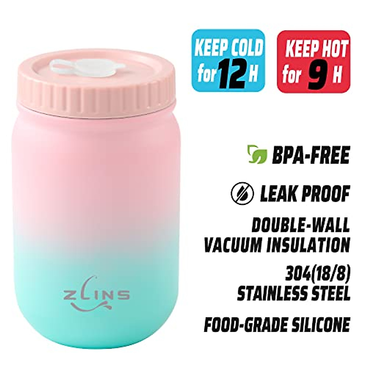 ZLINS Insulated Cup with Straw and Lid with Ice Cube Tray, Iced Coffee Drinking Mug, Reusable Stainless Steel Travel Tumbler, Double Wall Vacuum for Smoothie 14 OZ(Blue/Pink Set)