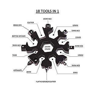 19 In 1 Incredible Tool - Easy N Genius - FEX 18-in-1 Stainless Steel Snowflakes Multi-Tool (Black)