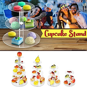 ZXJJ 3/4/5/6 Tier Clear White Round Cup Cake Stand Acrylic Cupcake Stand Supplies Display Tower Wedding Birthday Party Decoration (5 Tiers)