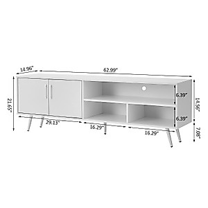 Panana 62.99" TV Stand Television Stands TV Console Unit with 3 Open Cubby and 2 Doors for Living Room Bedroom for TVs up to 70 Inches, White