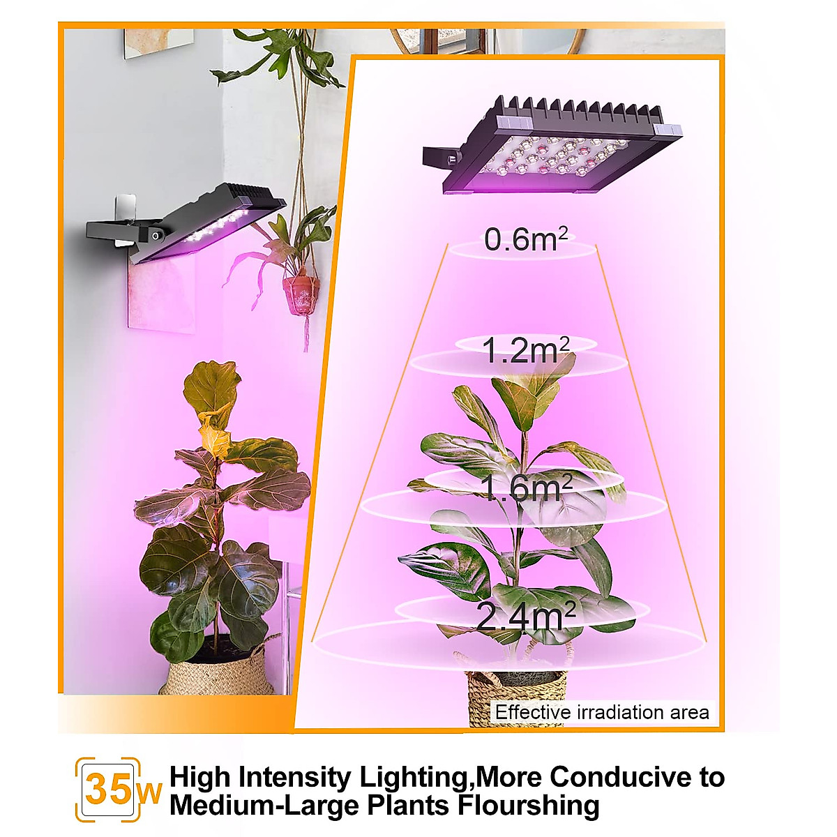 Dommia Plant Lights for Indoor Plants 350W Advanced Spectrum Wall-Attached Hanging Refugium Light for Aquarium Hydroponics Succulents Bonsai Blooming Veg Grow Lights for Seed Starting