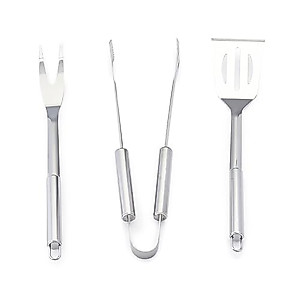 Amazon Basics 4-Piece Stainless Steel Barbeque Grilling Tool Set with Carry Bag