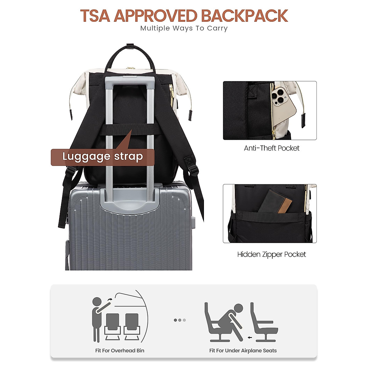 LOVEVOOK Laptop Backpack for Women 15.6 Inch Travel School College Backpack Nurse Teacher Work Bags Computer Backpack Casual Daypack Purse, Black