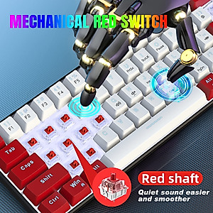 Snpurdiri Wired 60% Mechanical Gaming Keyboard, White LED Backlit Ultra-Compact Mini Office Keyboard for Windows Laptop PC Mac (Red-White, Red Switches)