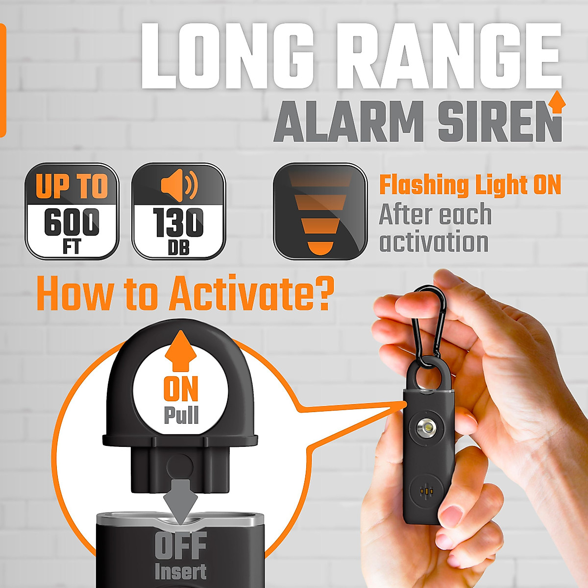 Personal Safety Alarm Keychain for Women Protection – USB Rechargeable 130 dB Self Defense Siren Panic Key Chain with Light and Low Battery Notice by WETEN (Black)