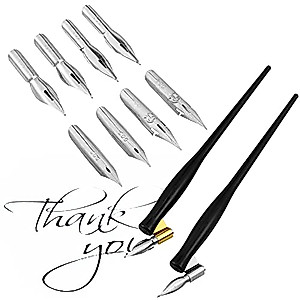 Zonon Oblique Calligraphy Dip Pen Set Include 2-in-1 Calligraphy Oblique or Straight Penholder with 8 Pieces Replacement Nibs (2 Sets)