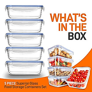 NutriChef 10-Piece Glass Food Containers - Stackable Superior Glass Meal-prep Storage Containers, Newly Innovated Leakproof Locking Lids w/Air Hole, Freezer-to-Oven-Safe,Blue