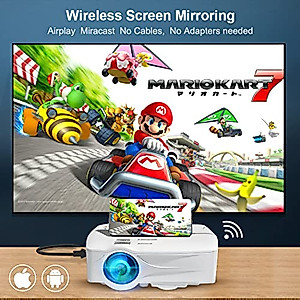 Laptop WiFi Projector Computer Portable Projector 1080P 7500L Video Movie Outdoor Home Cinema HDMI Multimedia 120" Keystone Correction Compatible with Smartphone EXCEL PPT iOS Android （White）