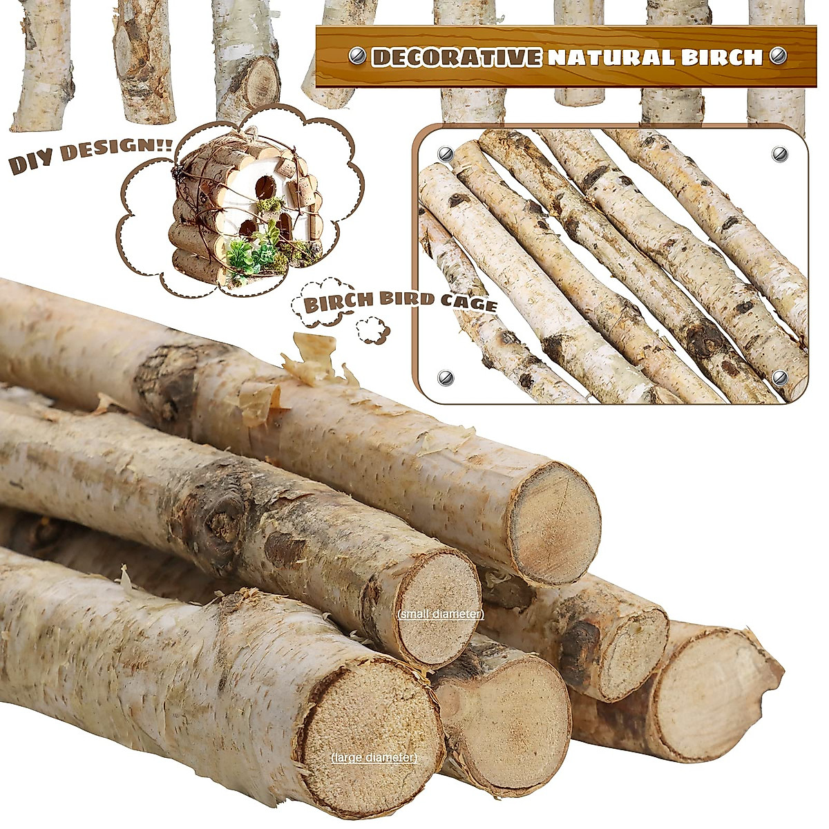 Uplama 6Pack Small Birch Logs for Fireplace Unfinished Wood Crafts DIY Home Decorative Burning,Fireplace Log Set (0.78''-1.18'' Dia. x 12" Long)