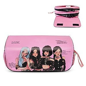 Swico Remado Kpop Marker Pen Organizer Big Storage Pen Pouch Bag Black and Pink for Office Supplies