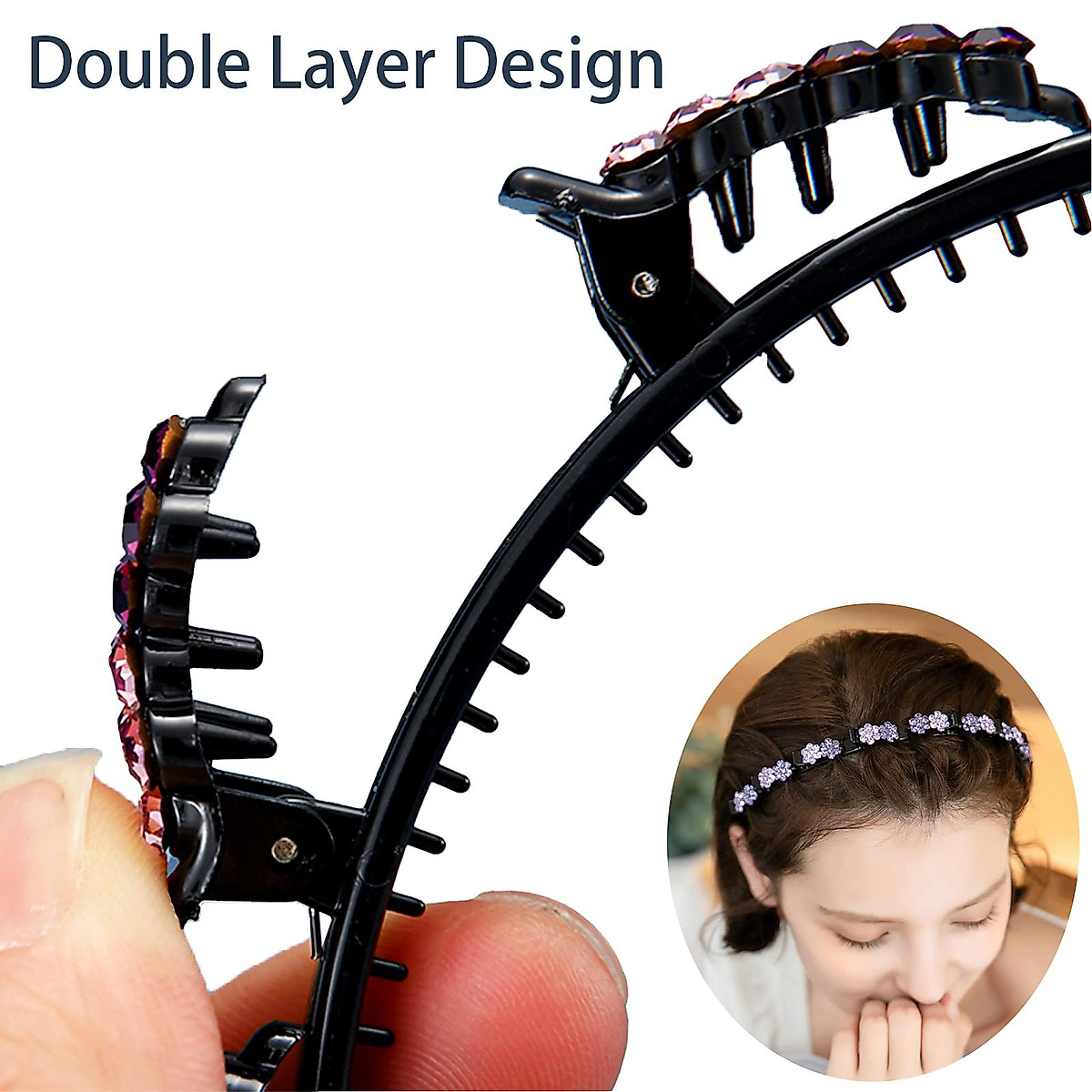 GeoGeoDIY 5 Pieces Flower Crystal Hair Band for Women Hairpin Headbands Double Layer Twist Plait Headband with Clips Hollow Woven Headband Hair Accessories for Women Girls