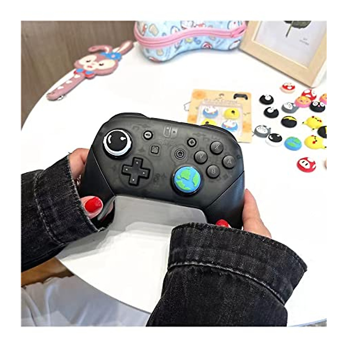 PERFECTSIGHT 4 PCS Cute Thumb Grip Caps for PS5/PS4/Xbox One (Series X, S)/NS Switch Pro Controller, Anime Magic Moon Analog Stick Grips Thumbsticks, 3D Kawaii Silicone Joystick Button Covers (Luna)