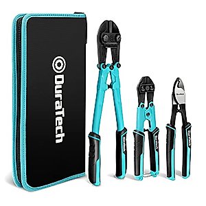 DURATECH 3-Piece Bolt Cutter Pliers Set, 14" Heavy Duty Bolt Cutter, 8" Mini Bolt Cutter, 8" Wire Cable Cutter with Carrying Case, Ergonomic Handle, Cr-V Blade for Bolts, Rivets, Chains, Wires