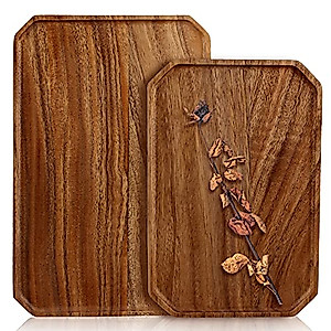 2 Pcs Large Wooden Platters Serving Trays Acacia Wood Charcuterie Platter for Food Tray Cheese Serving Board Rectangular Plates Platters Meat Charcuterie Boards Decorative Plates Fruit Tray