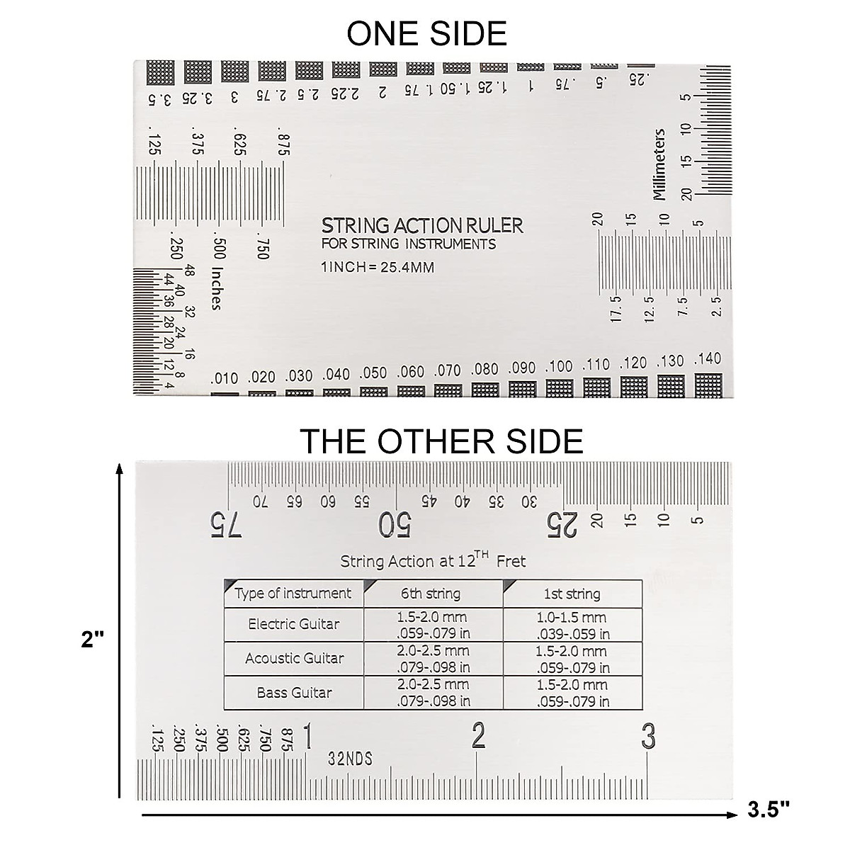 Toolly Guitar Notched Straight Edge Luthier Tools, String Action Gauge and Radius Gauge Guitar Setup Tools