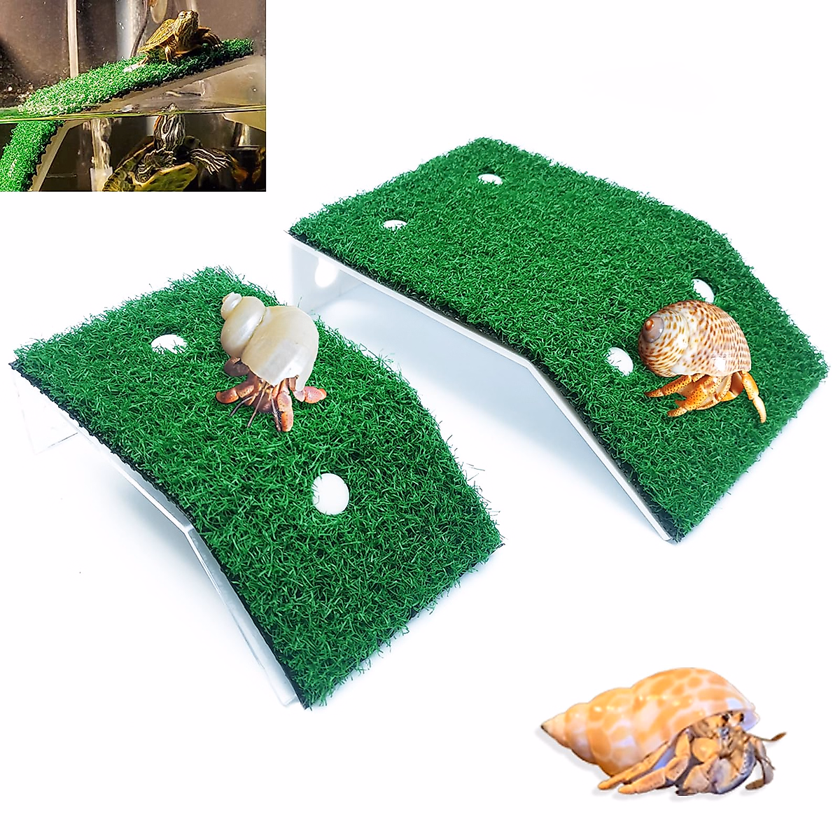 2 Pcs Hermit Crab Climbing Toys Simulation Grass Turtle Ramp Climb Ladder for Aquarium Terrarium Habitat Supplies Hermit Crab Cage Accessory Reptile Basking Platform for Amphibian Frogs Birds