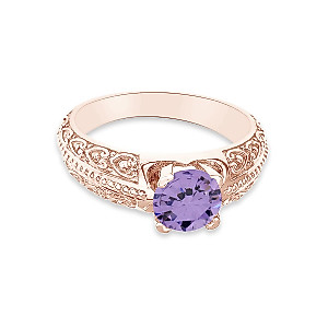 AFFY Round Shape Simulated Alexandrite In 14K Rose Gold Over 925 Sterling Silver Ring Size 6