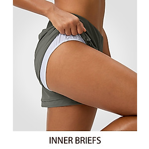 Women's Running Shorts High Waisted Quick-Dry 3 Inch Gym Workout Athletic Shorts for Women with Zipper Pocket(Army Green, M)